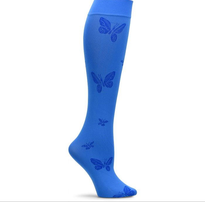 Nurse Mates Women's Compression Sock 11mm/Hg Electric Blue Butterfly ...